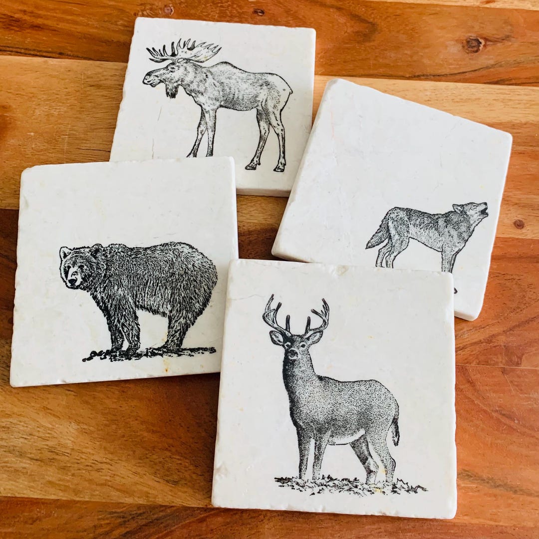 Wildlife Marble Coasters ~ for the Cabin ~ Nature Lover Gift ~ Wildlife ...