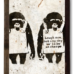 Banksy Laugh Now, Monkeys, Wall Art, Triptych METAL Sign, Optional ...