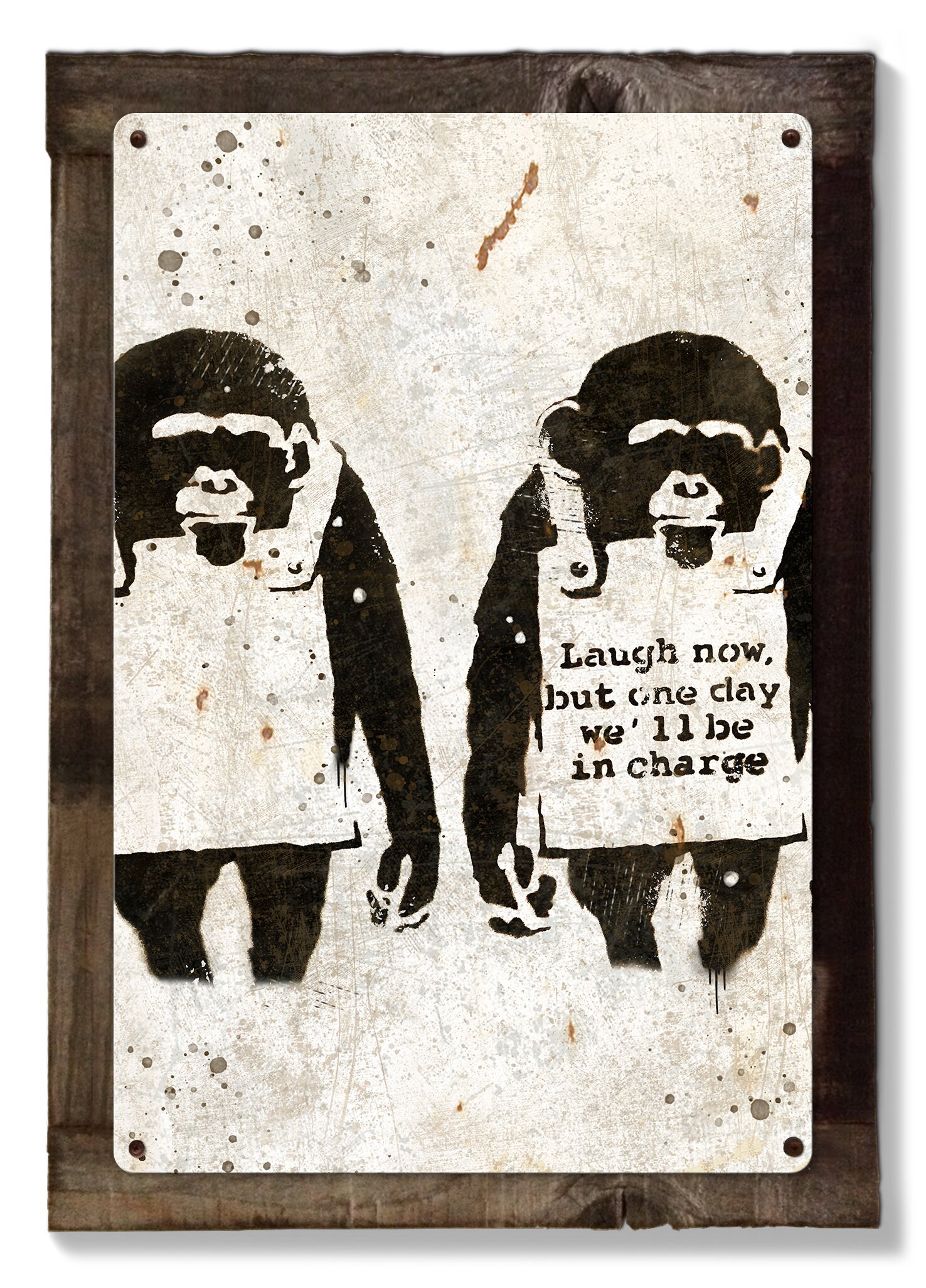 Banksy Laugh Now, Monkeys, Wall Art, Triptych METAL Sign, Optional ...
