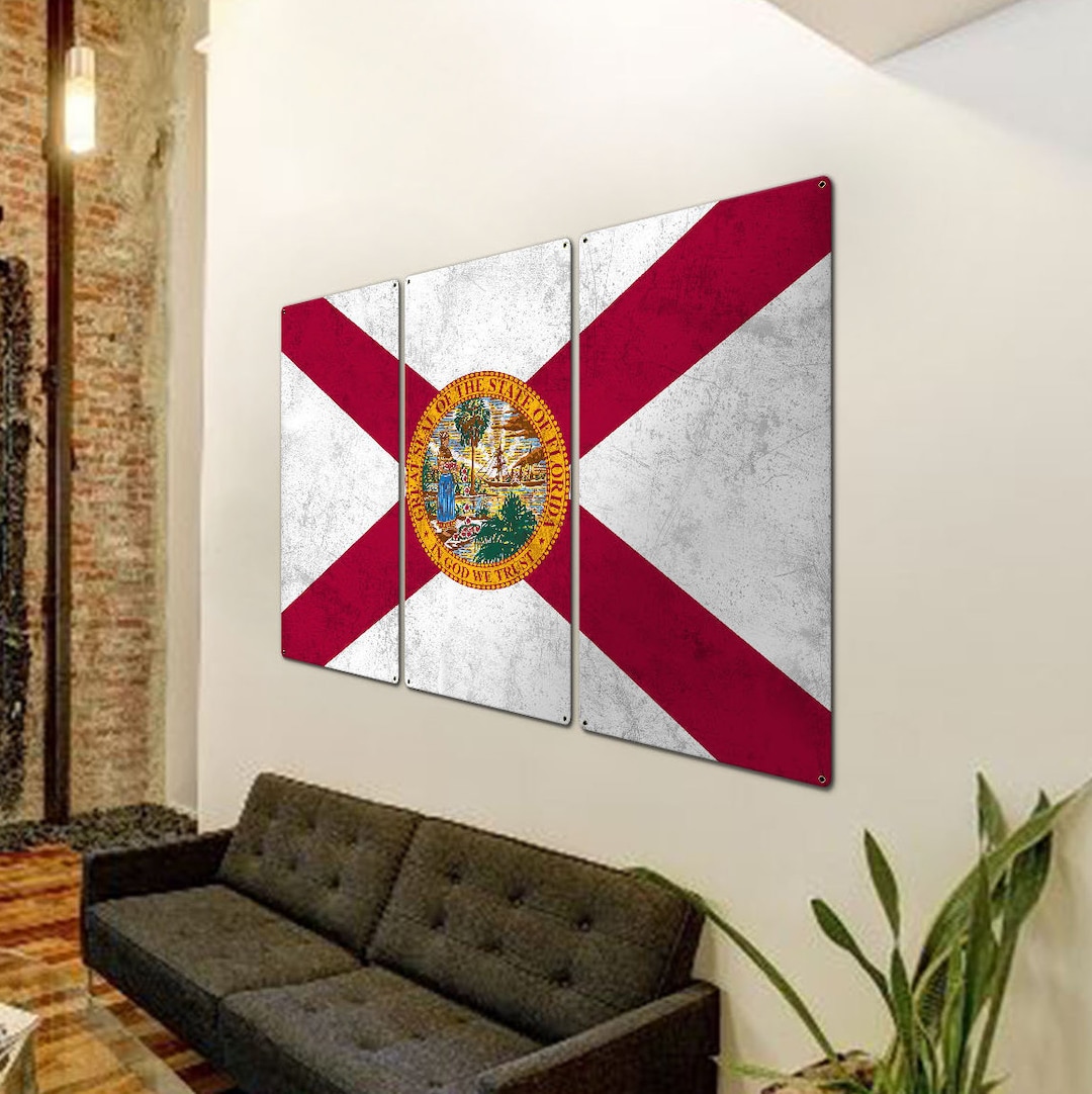 Florida State Flag, Sunshine State, Triptych Metal Sign, Wall Decor ...