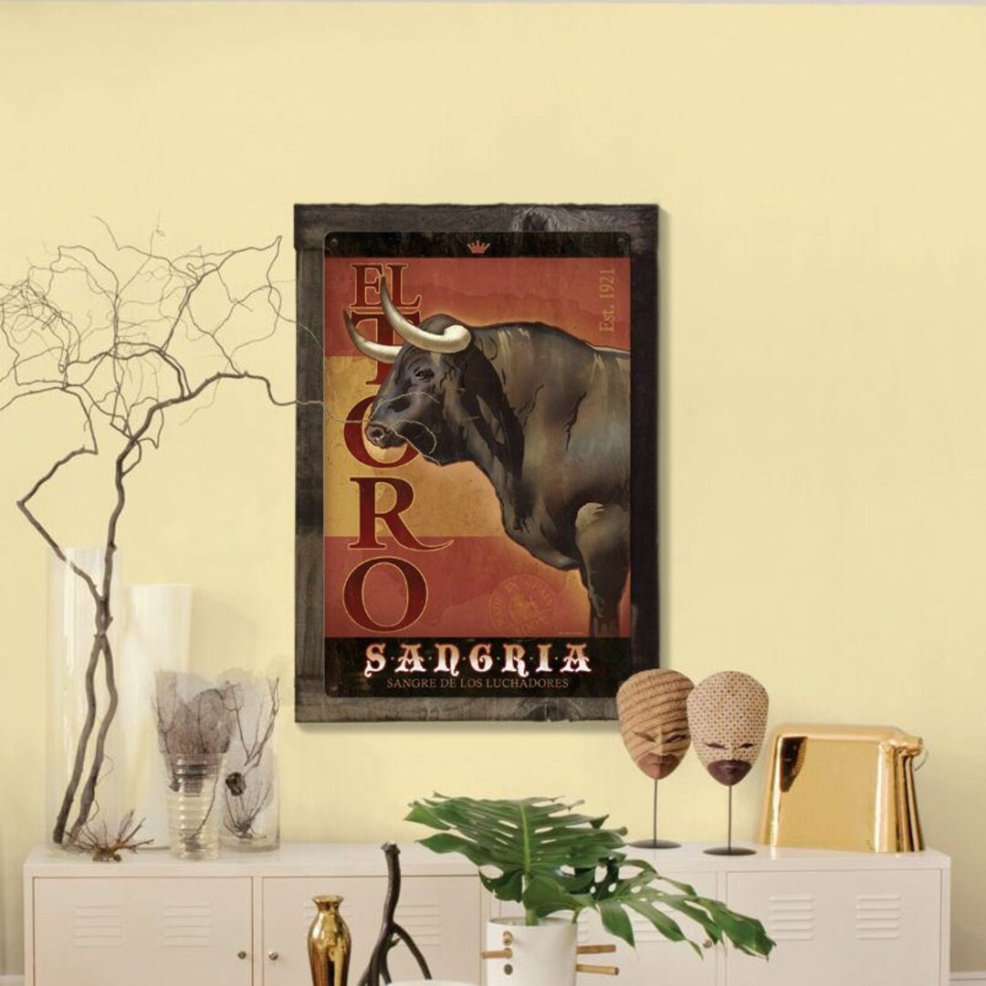 El Toro, Bull, Sangria, Spain, METAL Sign, Optional Reclaimed Barnwood ...
