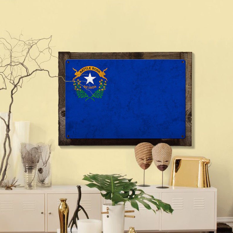 Nevada State Flag, Battle Born, Metal Sign, Optional Rustic Wood Frame ...
