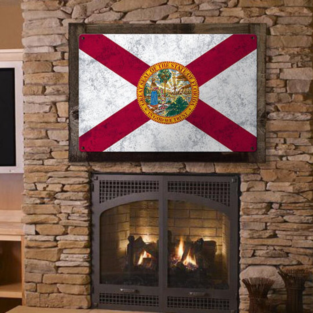 Florida State Flag, Sunshine State, Metal Sign, Optional Rustic Wood ...