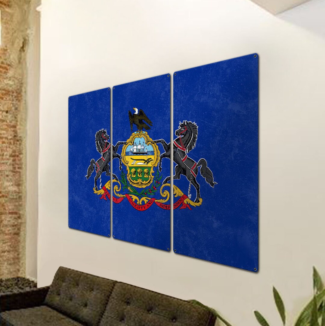 Pennsylvania State Flag, Virtue Liberty Independence, Triptych Metal ...