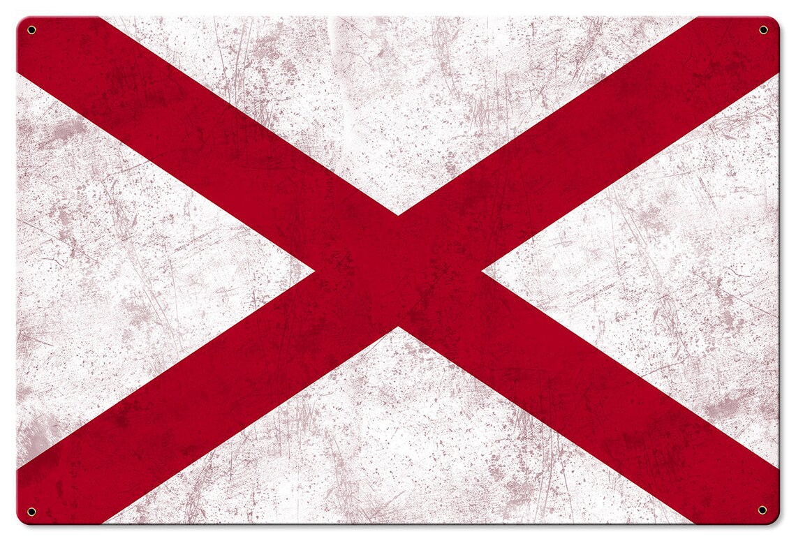 Alabama State Flag, Heart of Dixie, Metal Sign, Optional Rustic Wood ...