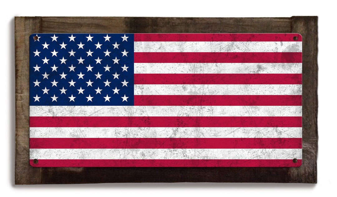 USA Flag, United States Country, Metal Sign, Optional Rustic Wood Frame ...