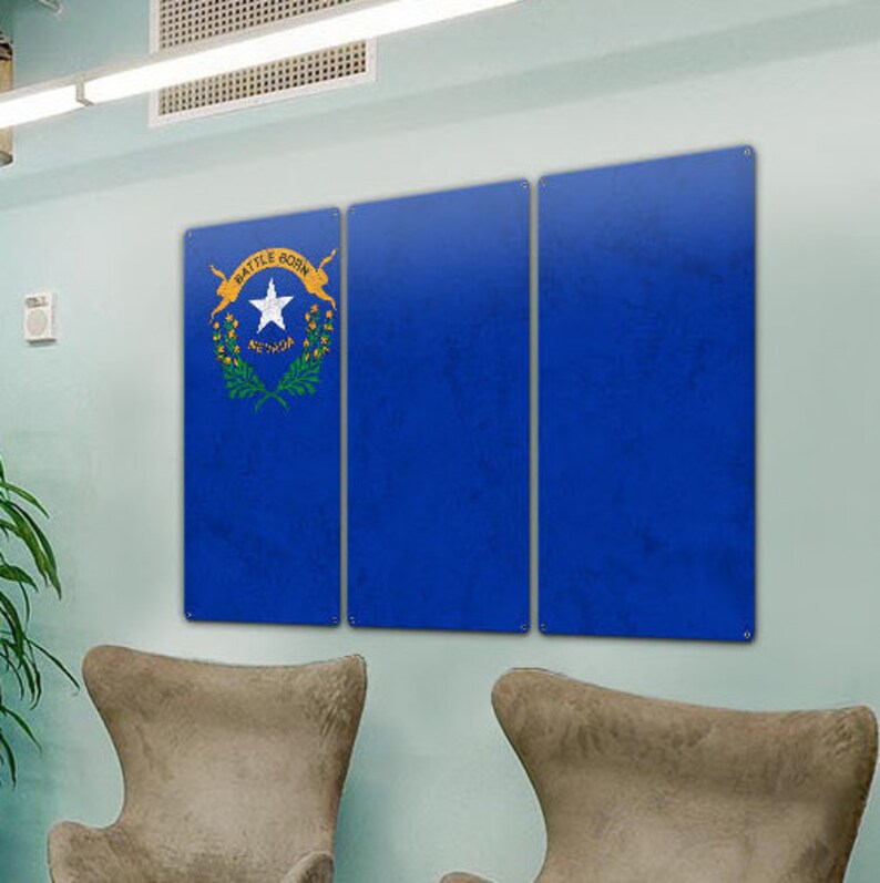 Nevada State Flag, Battle Born, Triptych Metal Sign, Wall Decor ...