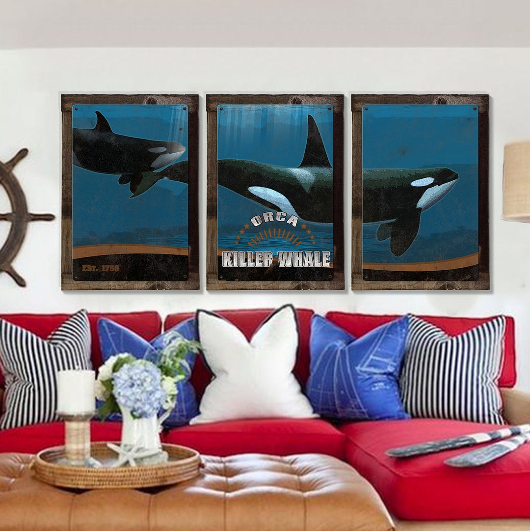 Killer Whale Orca METAL Triptych Optional Rustic Wood - Etsy