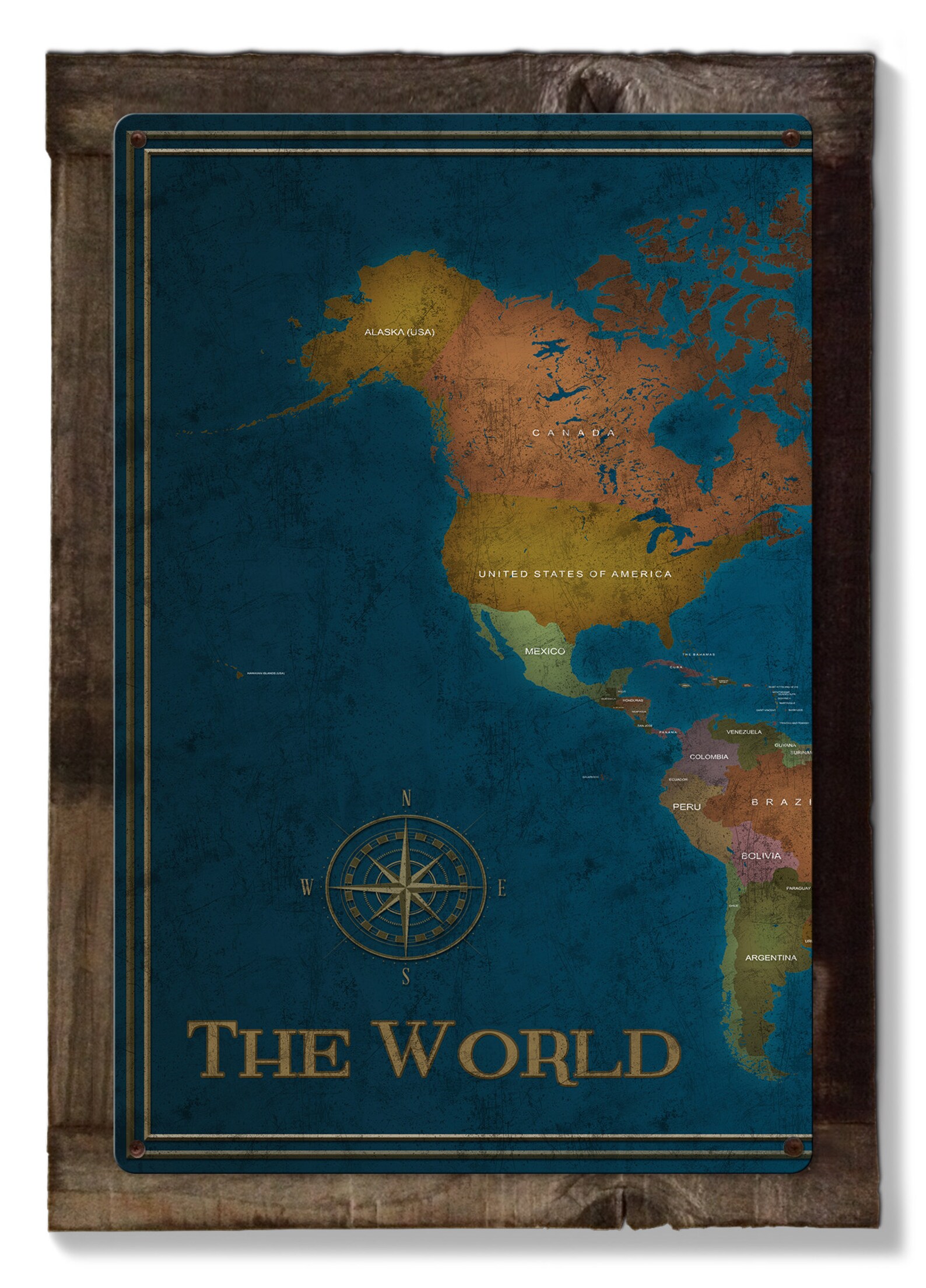 Vintage World Map Accurate Triptych METAL Sign Travel Wall - Etsy