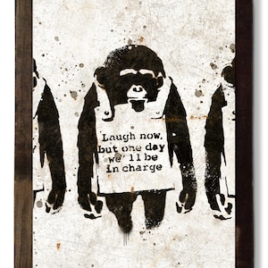 Banksy Laugh Now, Monkeys, Wall Art, Triptych METAL Sign, Optional ...