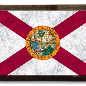 Florida State Flag, Sunshine State, Metal Sign, Optional Rustic Wood ...