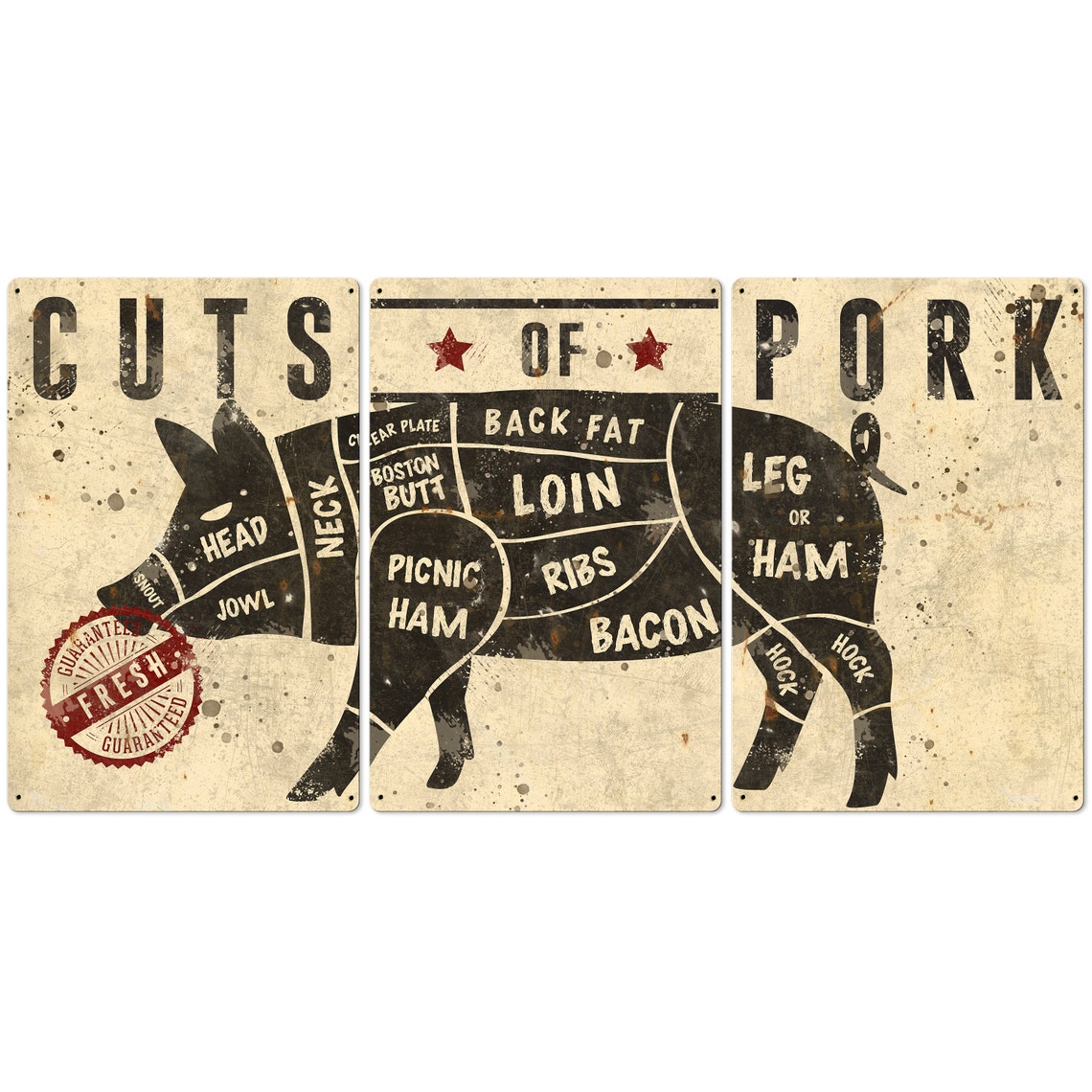 Cuts of Pork Wall Art BBQ Pig Triptych Metal Sign Optional - Etsy