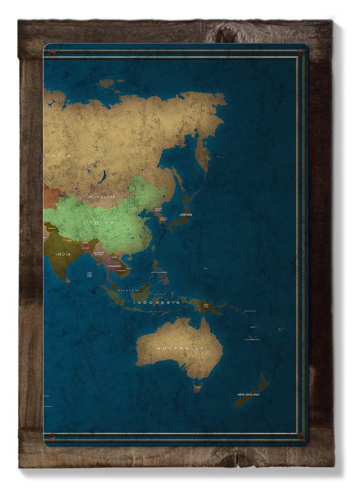 Vintage World Map Accurate Triptych METAL Sign Travel Wall - Etsy