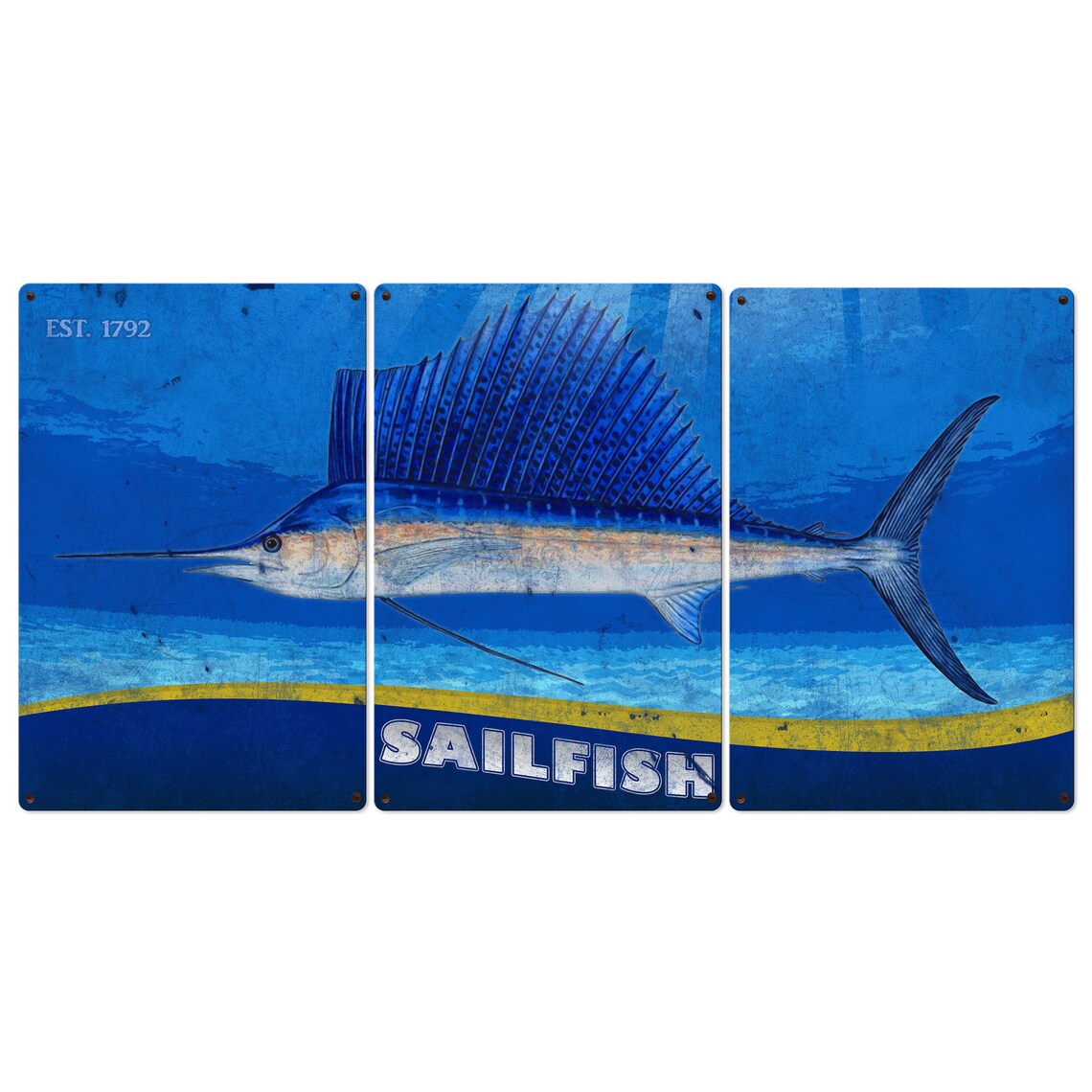 Sailfish, Marlin, Metal Triptych, Optional Rustic Wood Frame, Sport ...