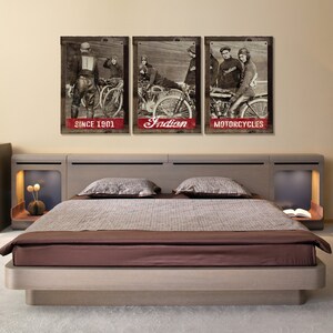Indian, Motorcycles, Vintage, Photo, Triptych METAL Sign, Wall Art ...