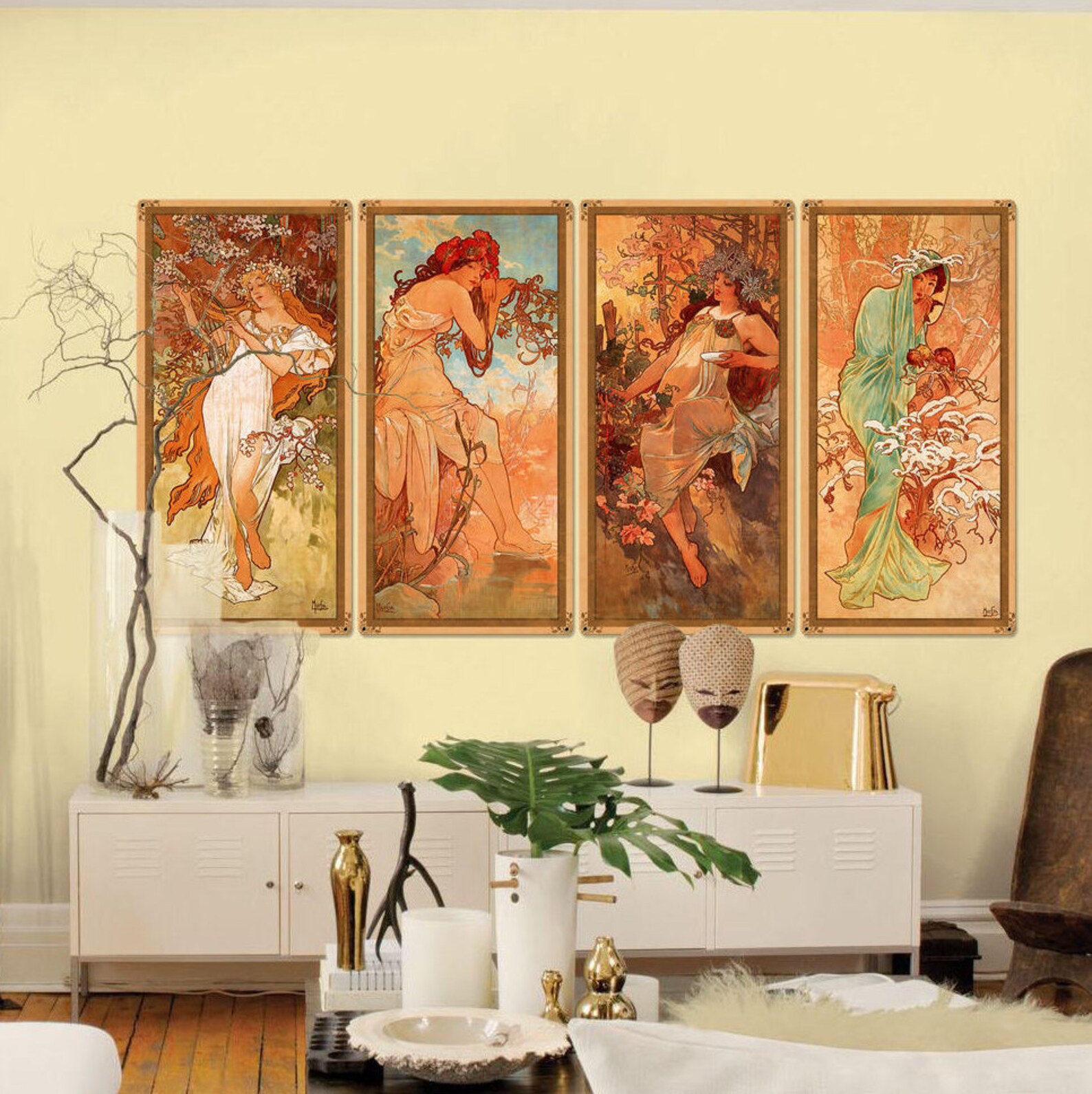 Mucha, the Seasons: Spring Summer Autumn Winter , 4 METAL Panels, Metal ...