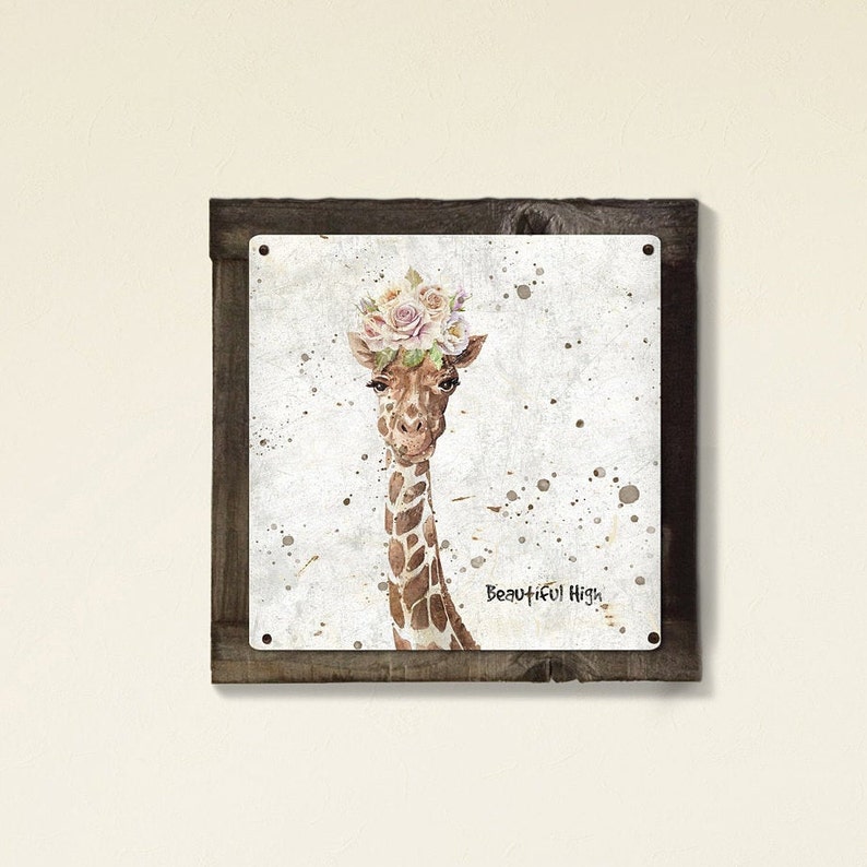 Giraffe Wall Art, Zoo Animal METAL Sign, Optional Reclaimed Wood Frame ...