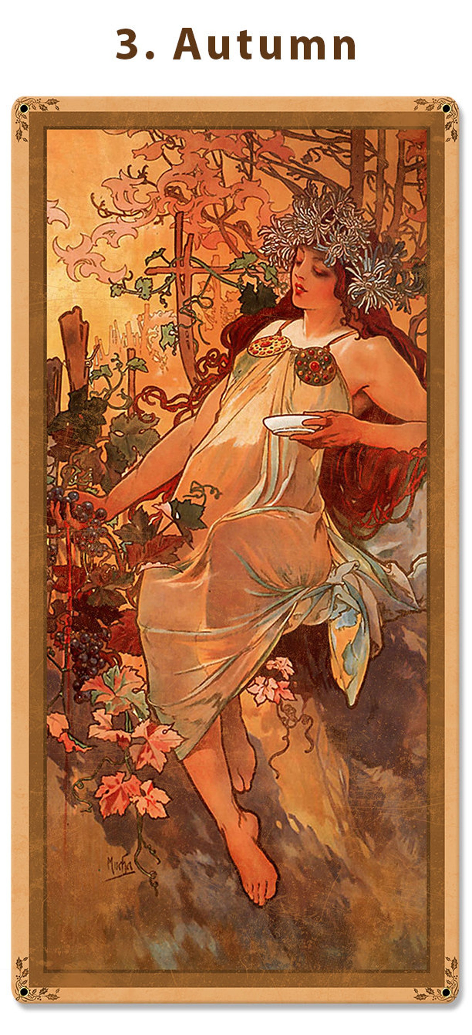 Mucha, the Seasons: Spring Summer Autumn Winter , 4 METAL Panels, Metal ...