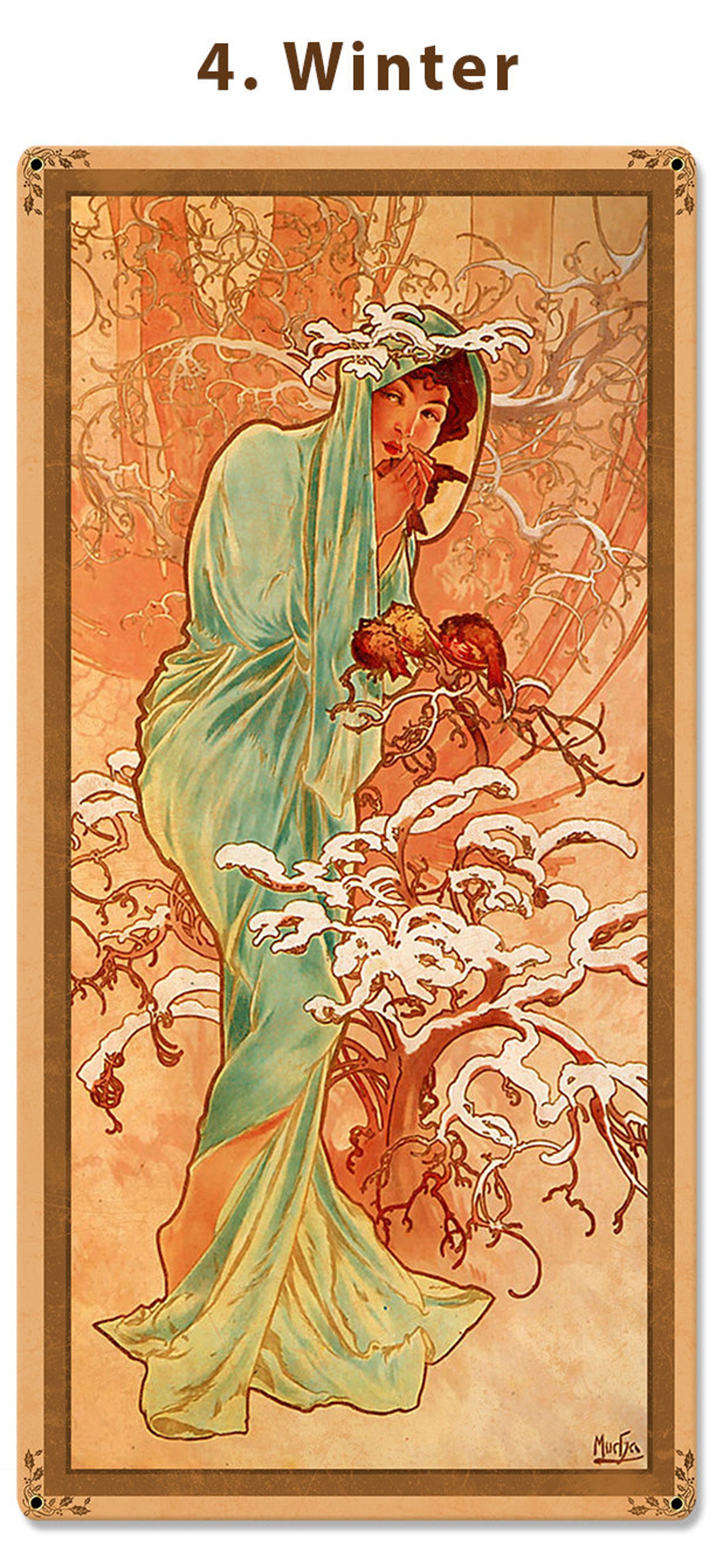 Mucha, the Seasons: Spring Summer Autumn Winter , 4 METAL Panels, Metal ...