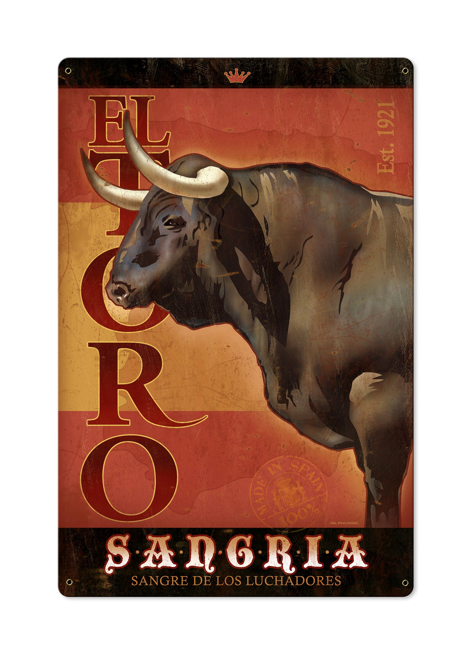El Toro, Bull, Sangria, Spain, METAL Sign, Optional Reclaimed Barnwood ...