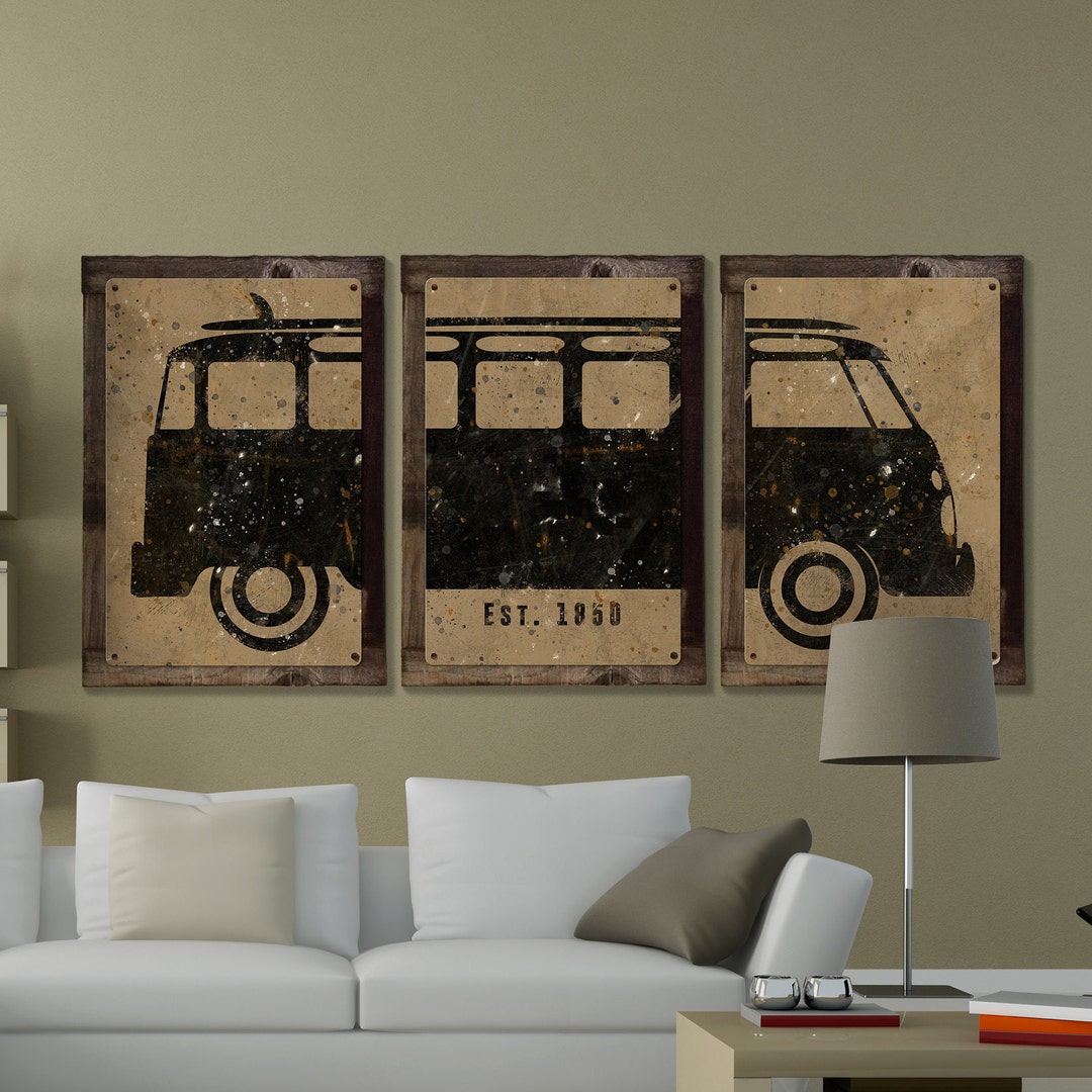 Rustic V.W. Bus Wall Art, Triptych METAL Sign, Americana, Wall Decor ...