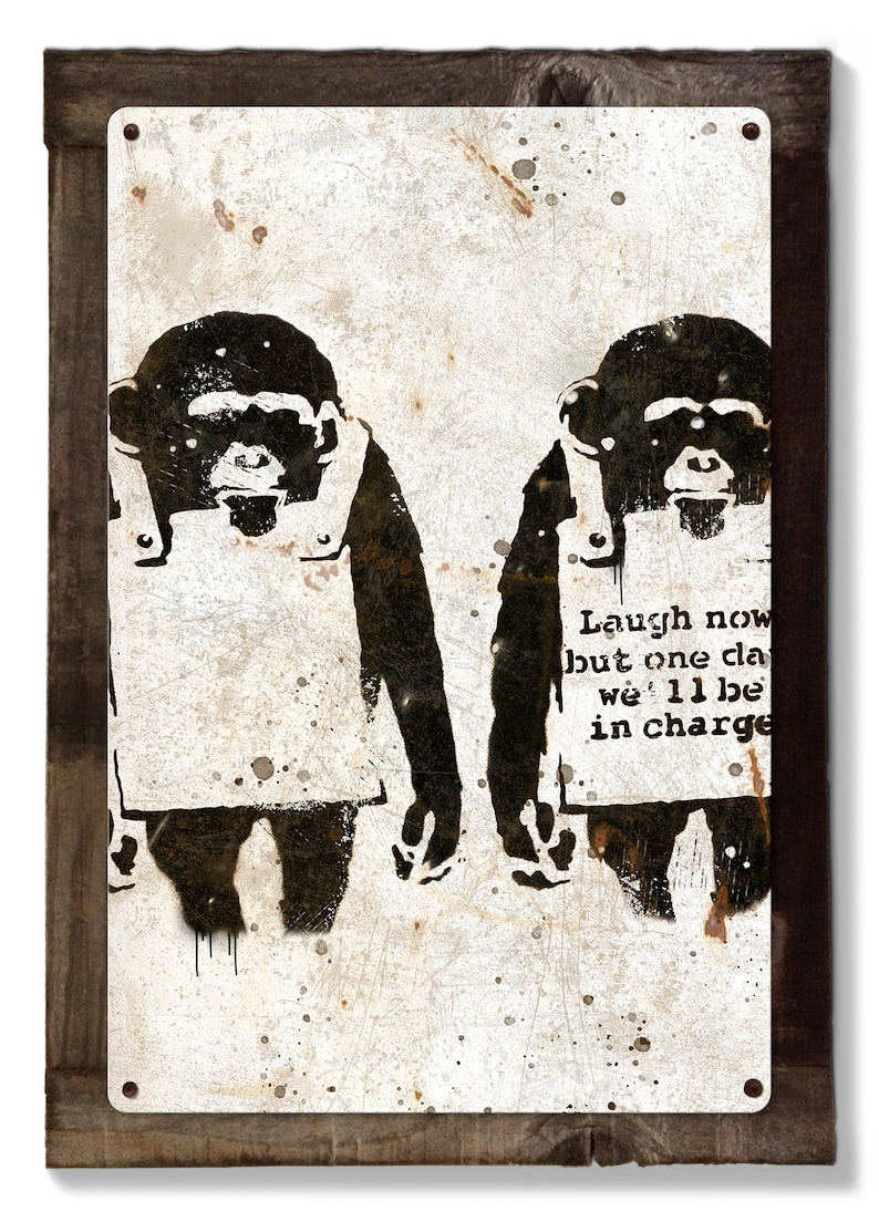 Banksy Laugh Now, Monkeys, Wall Art, Triptych METAL Sign, Optional ...