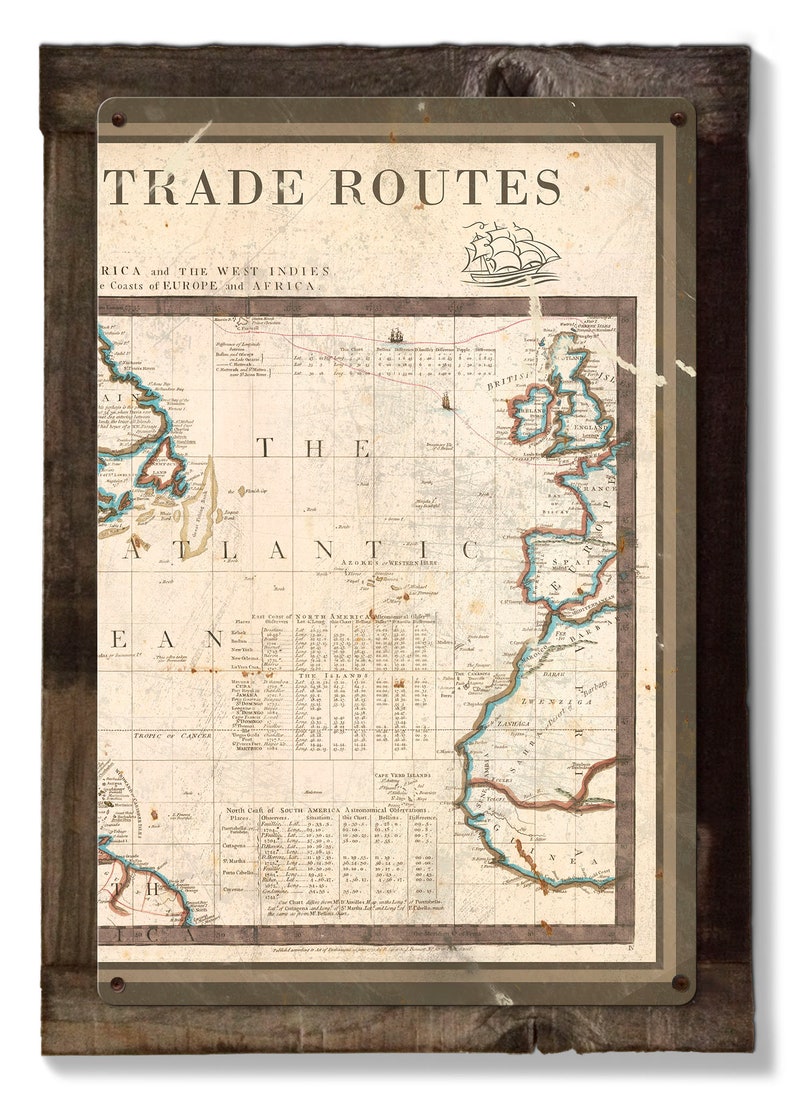 Vintage Antique North America Map, Ship Trade Routes 1775, Triptych ...