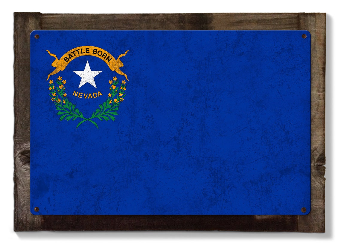 Nevada State Flag, Battle Born, Metal Sign, Optional Rustic Wood Frame ...