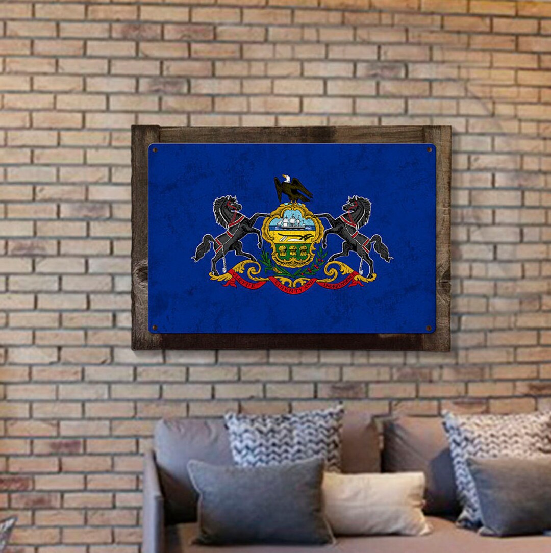 Pennsylvania State Flag, Virtue Liberty Independence, Metal Sign ...
