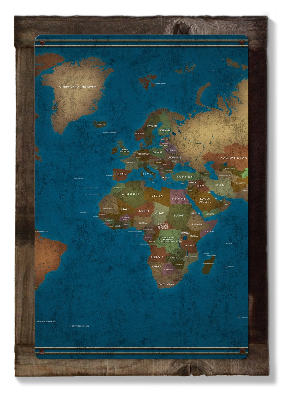 Vintage World Map Accurate Triptych METAL Sign Travel Wall - Etsy