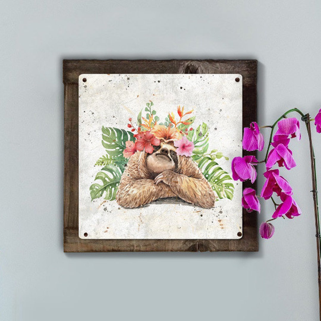 Flowered Sloth Wall Art, METAL Sign, Optional Reclaimed Wood Frame - Etsy