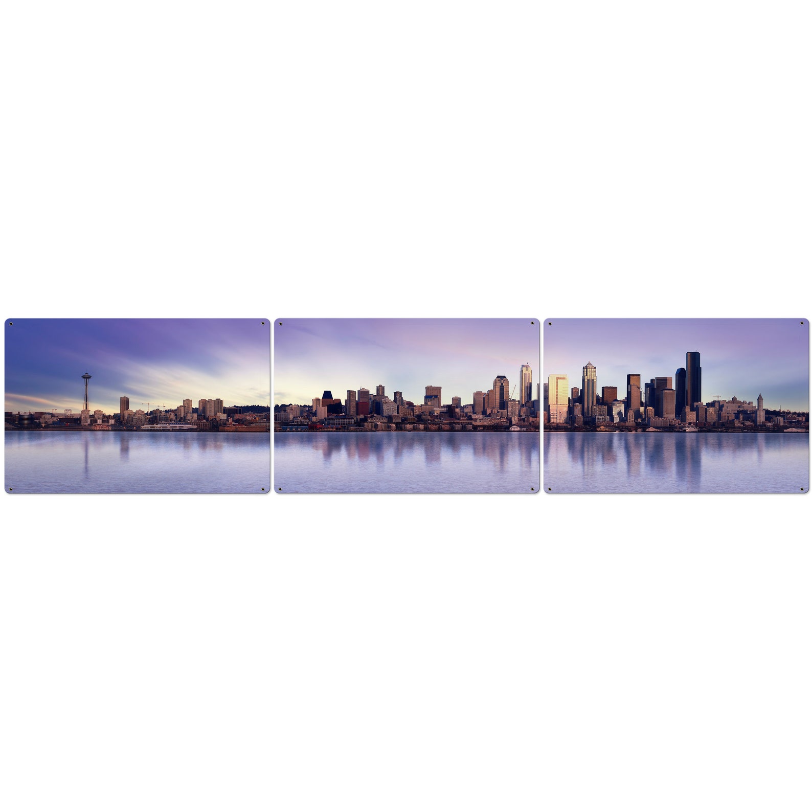Seattle Skyline Wall Art Sunset, Panoramic Triptych Metal Sign ...
