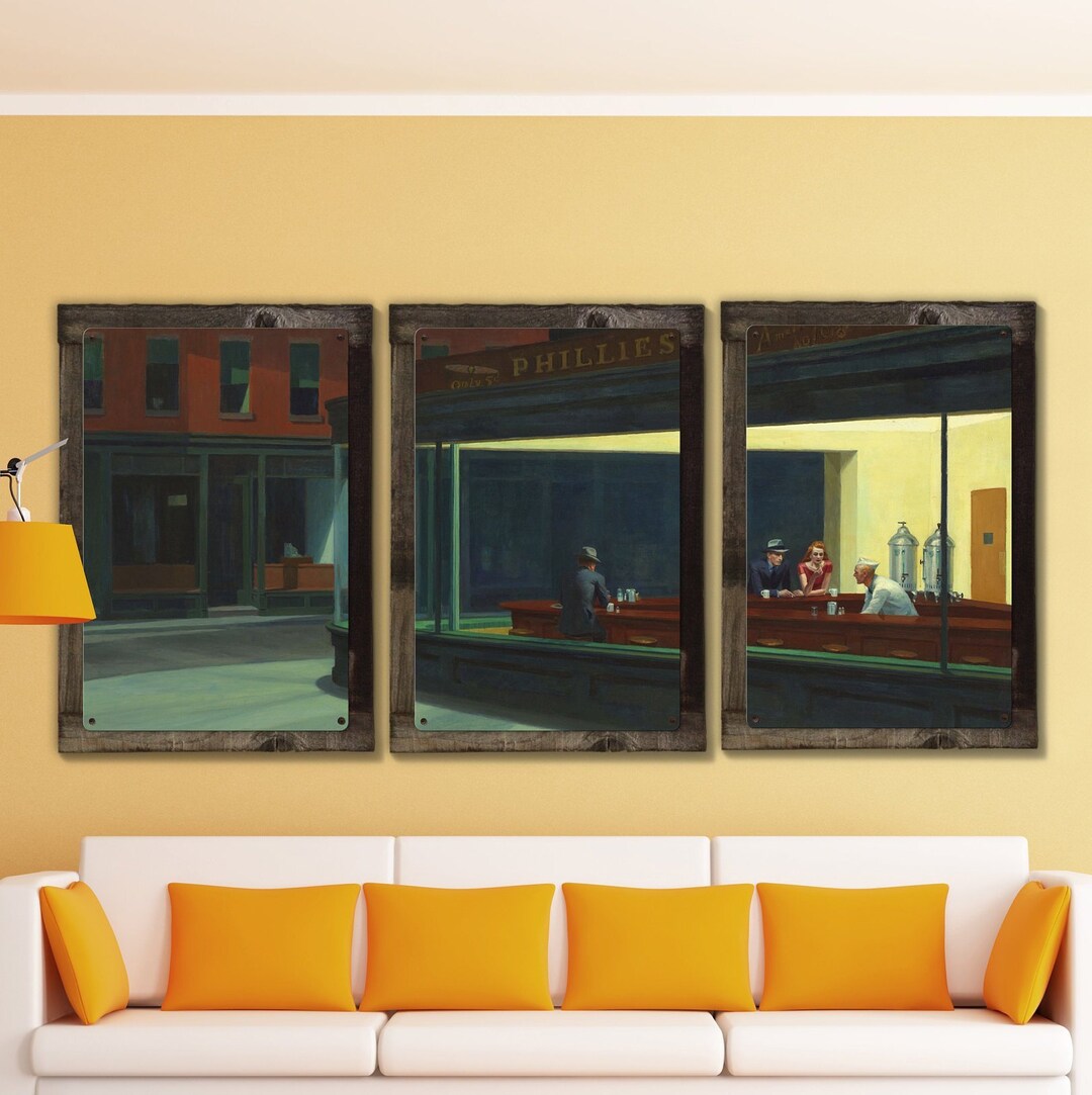 Nighthawks, Edward Hopper, Triptych METAL Sign, Travel, Wall Decor ...