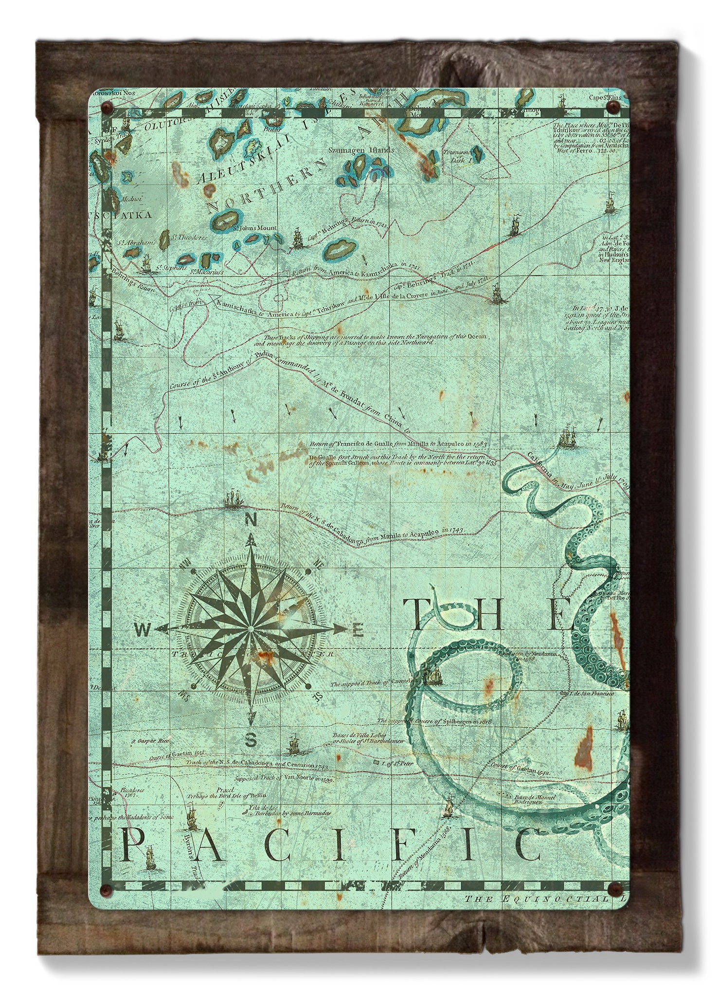 Octopus Vintage Ship Route Map Wall Art Lord Bodner | Etsy