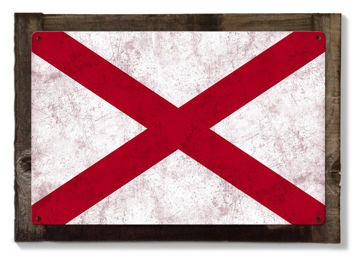 Alabama State Flag, Heart of Dixie, Metal Sign, Optional Rustic Wood ...