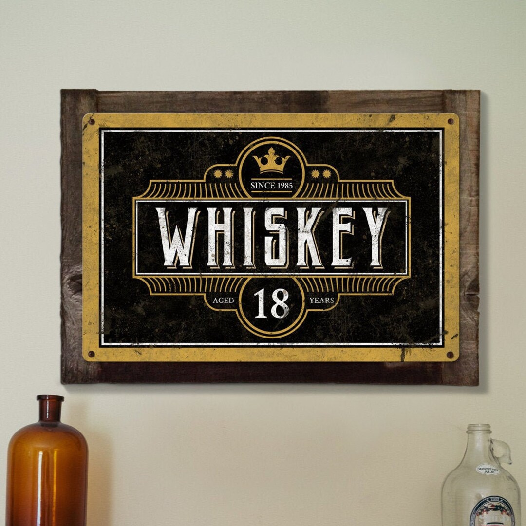 Whiskey Bar Wall Art, Metal Sign, Single Panel, Optional Rustic Wood ...