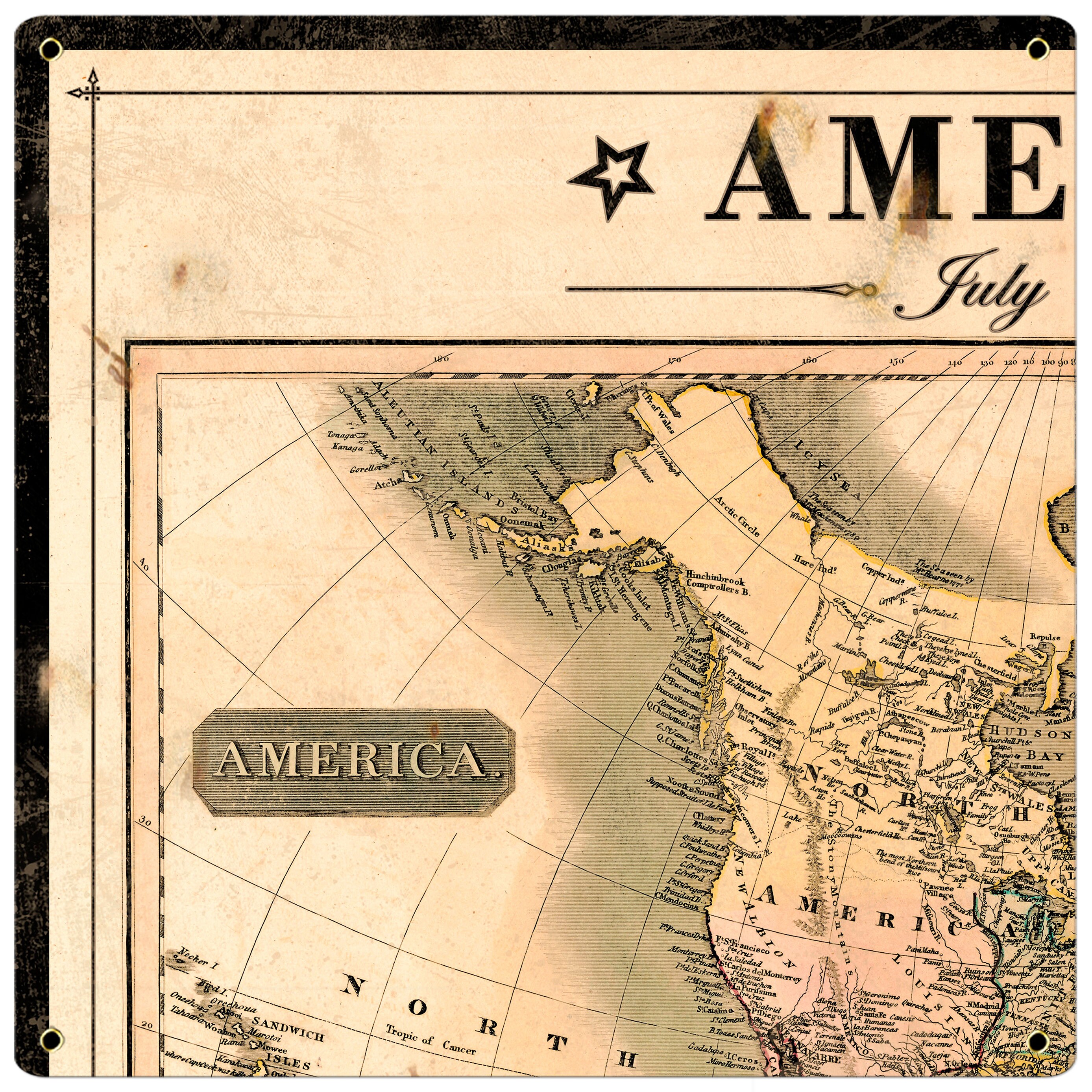 Vintage Antique America Map, July 1883, 4 Piece METAL Sign, Wall Decor ...