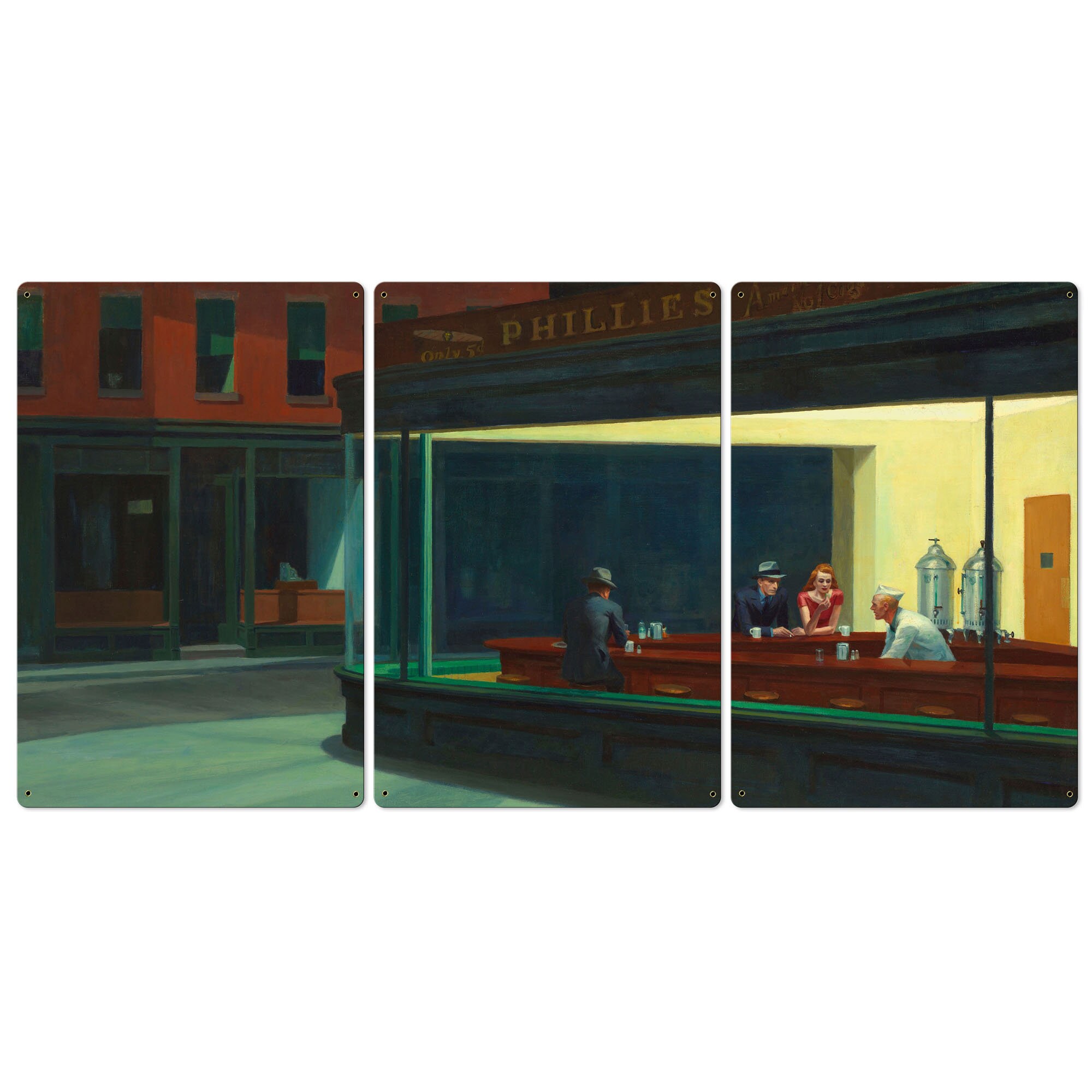 Nighthawks Edward Hopper Triptych METAL Sign Travel Wall | Etsy