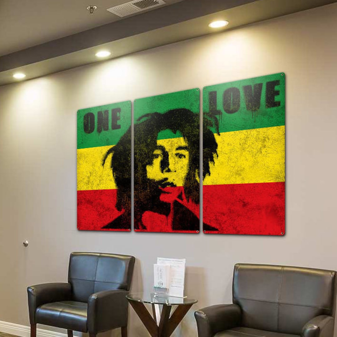 Bob Marley, Spray Art, One Love, Triptych Metal Sign, Street Art ...