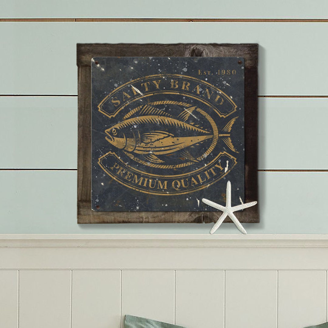 Salty Brand Tuna Wall Art, Nautical METAL Sign, Optional Wood Frame ...