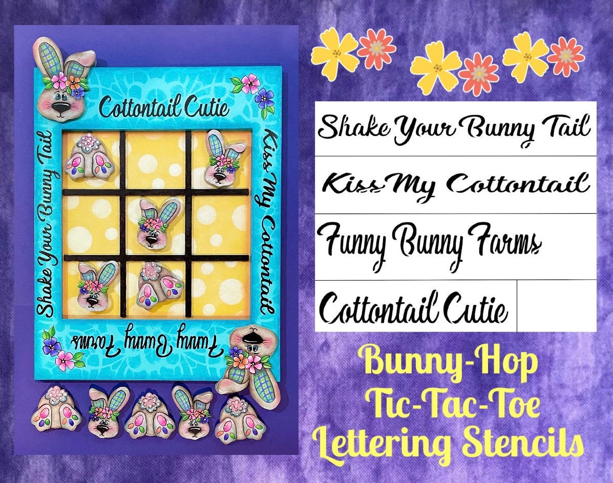 Bunny-hop Tic-tac-toe Lettering Stencilby Sharon Cook - Etsy