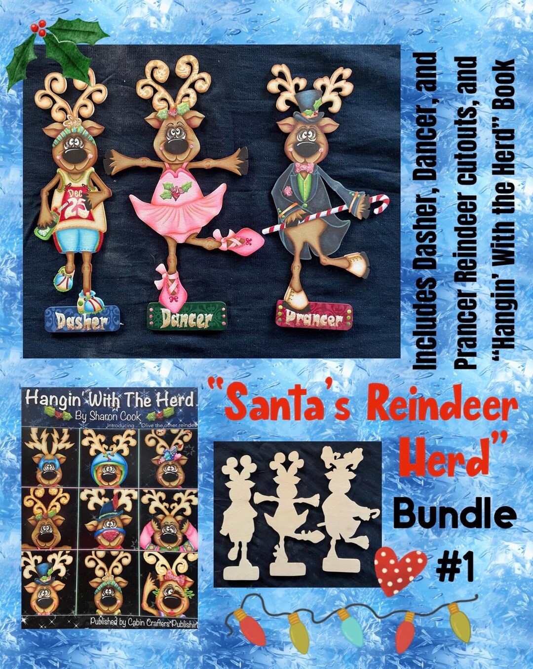 Santa's Reindeer--bundle #1 (WITH Book)-by Sharon Cook (includes Dasher ...