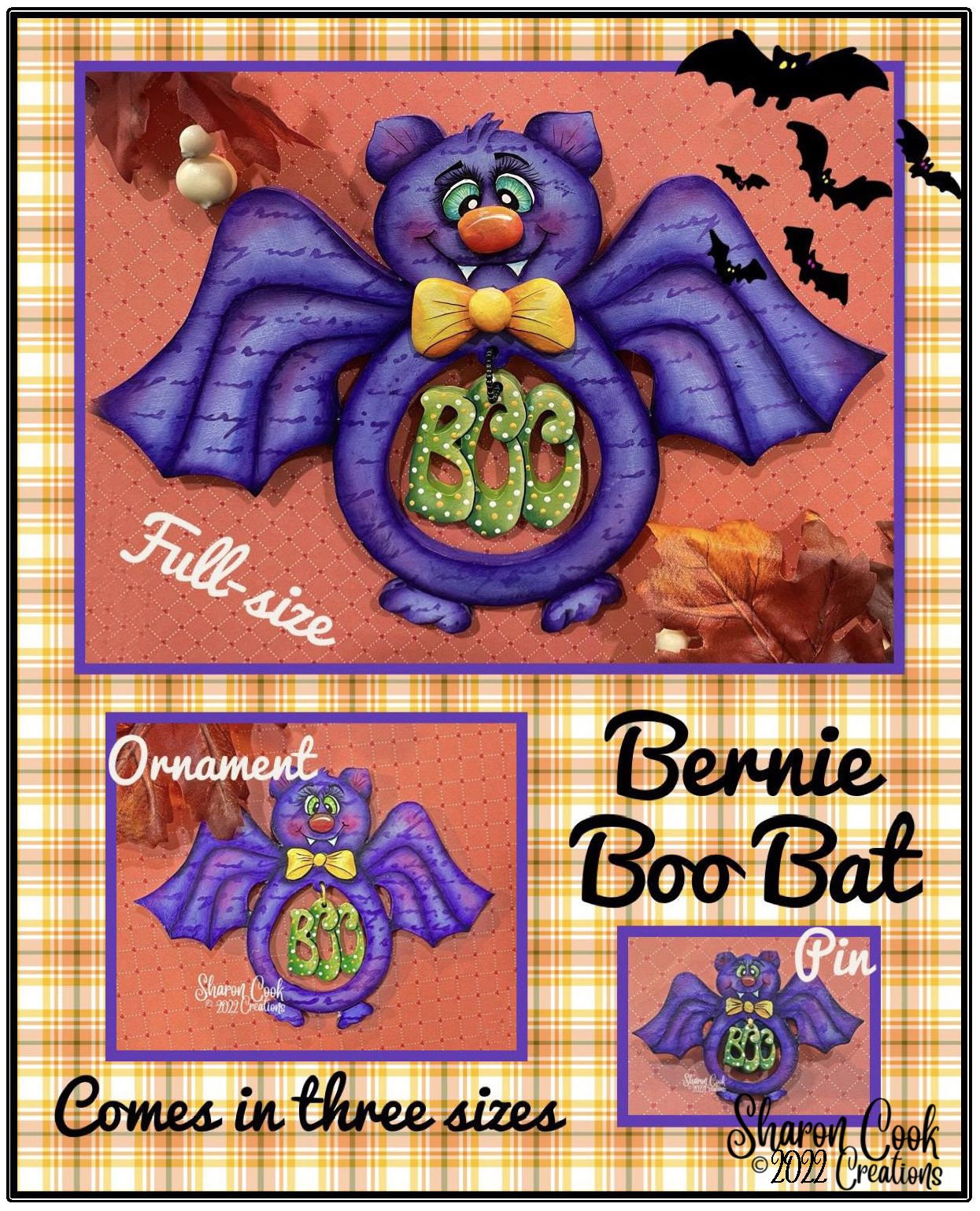 Wooden Cutouts for Bernie Boo Bat plaque, Ornament, and Pinby Sharon ...