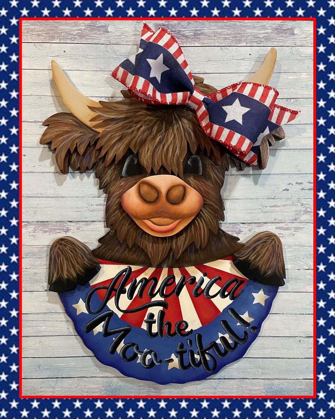 America, the Moo-tiful Highland Cow Kitby Sharon Cook includes Wooden ...