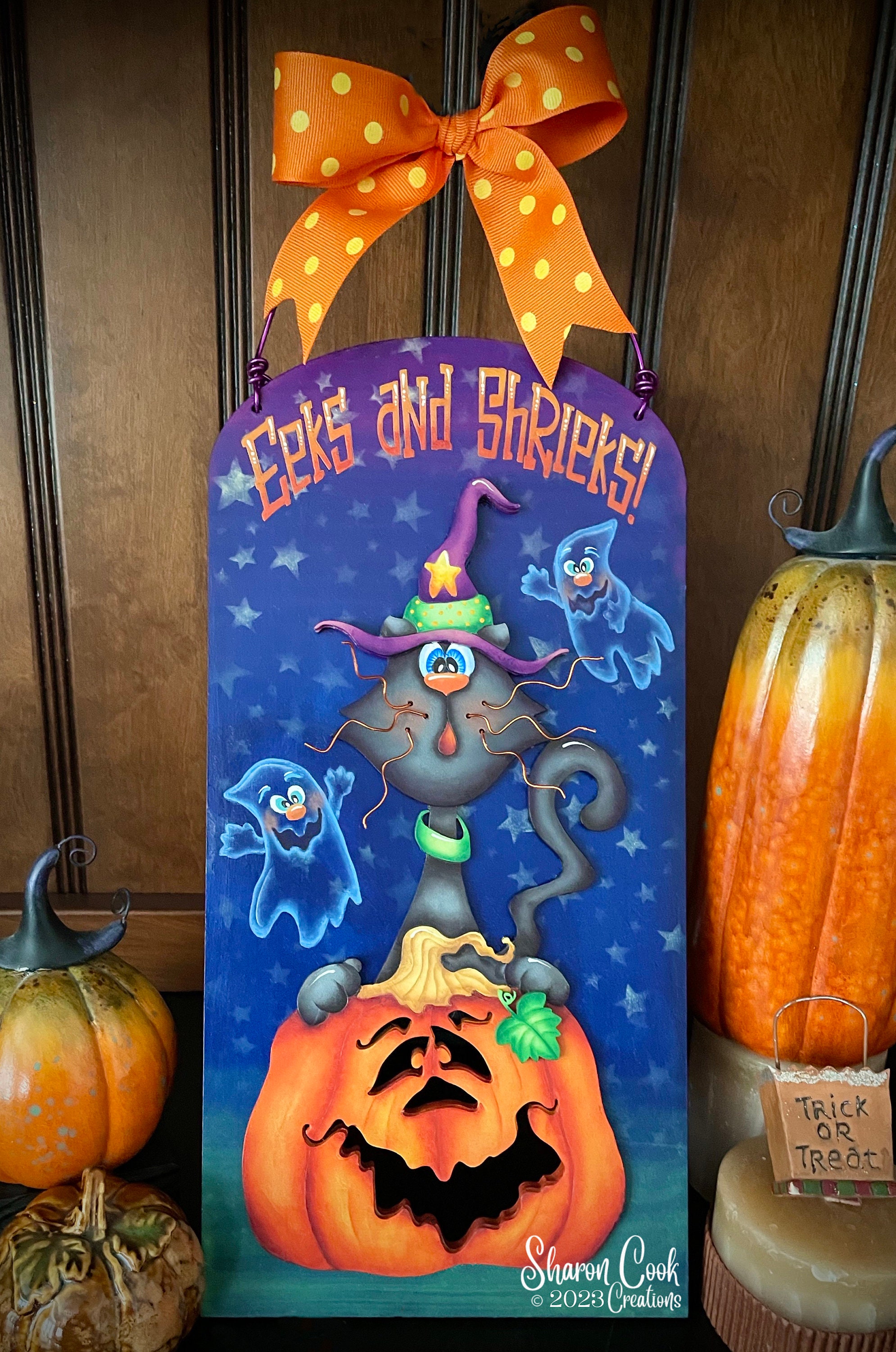 Eeks and Shrieks Kitby Sharon Cook includes Wooden Plaque, Cat and Hat ...