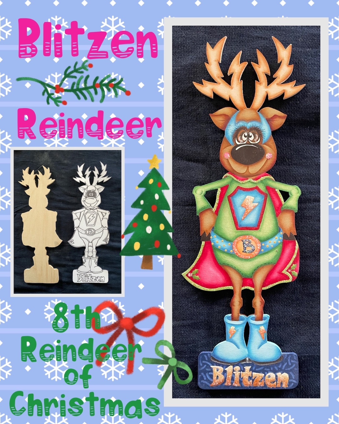 Blitzen Reindeer--wooden Cutout--by Sharon Cook (includes One Reindeer ...