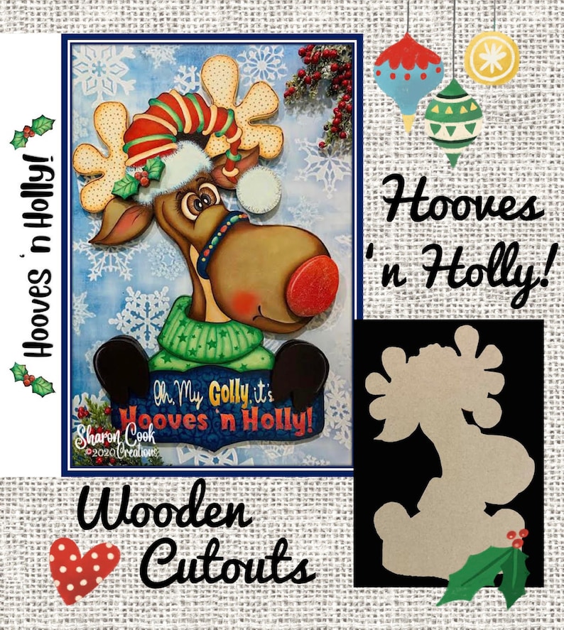 Wooden Cutout for Hooves 'n Holly Reindeer-designed by Sharon Cook - Etsy
