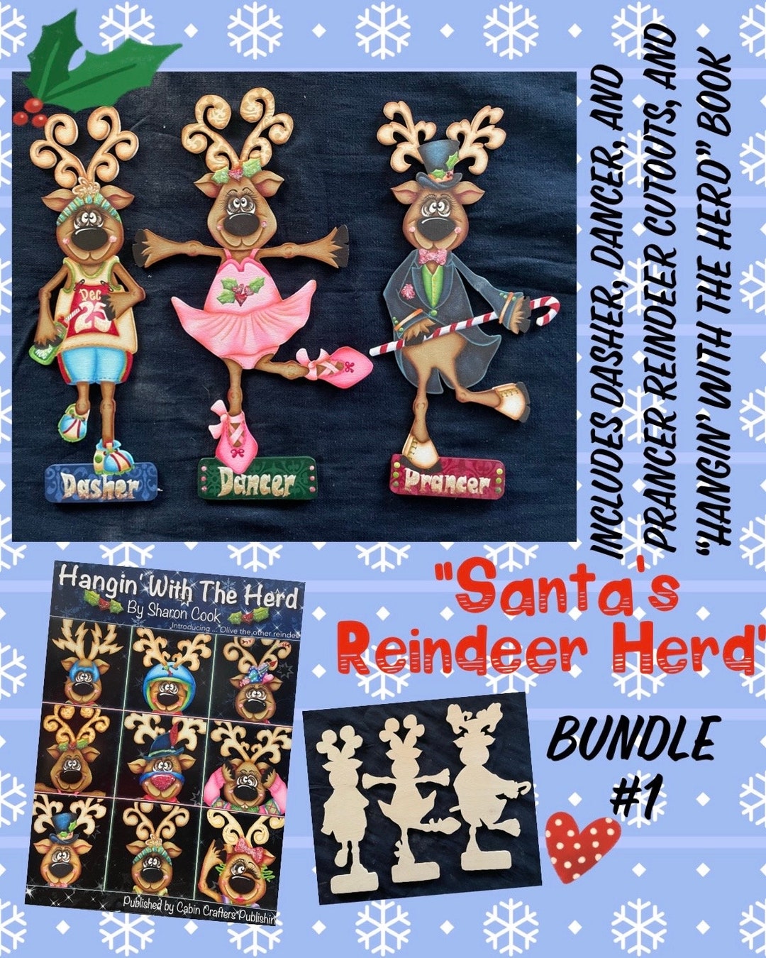 Santa's Reindeer--bundle #1 (WITH Book)-by Sharon Cook (includes Dasher ...