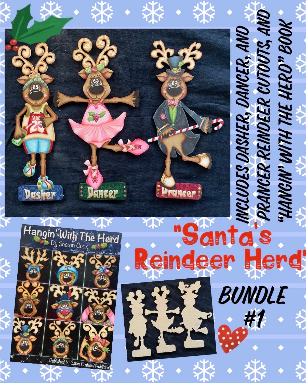 Santa's Reindeer--bundle #1 (WITH Book)-by Sharon Cook (includes Dasher ...