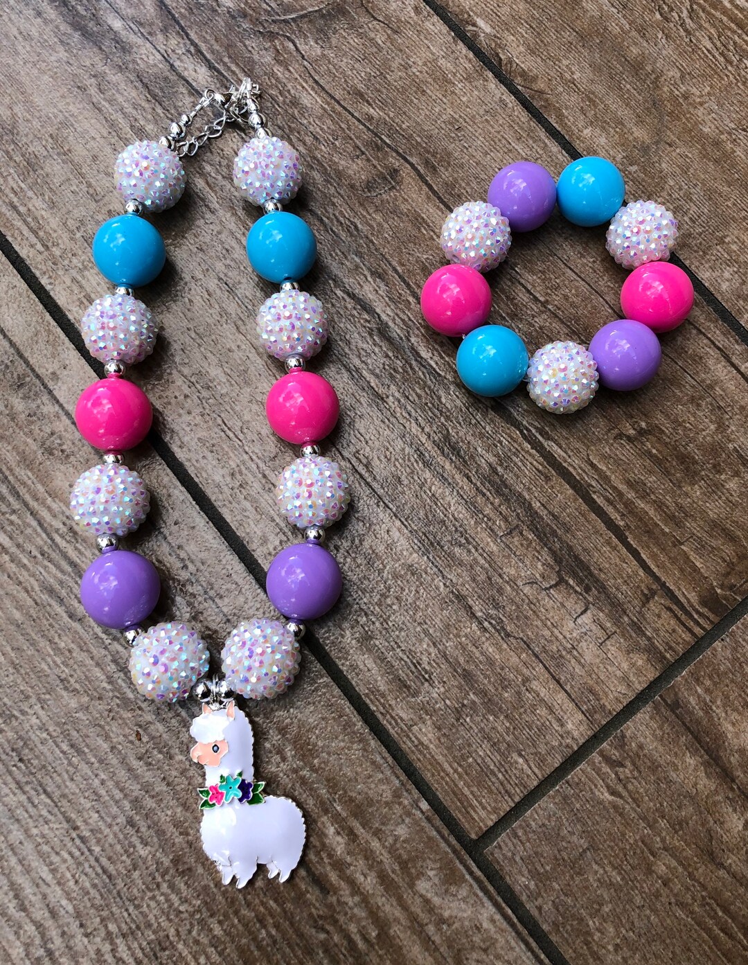 Lama Girls Chunky Bubblegum Necklace and Bracelet - Etsy